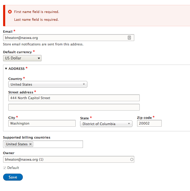 First name is required Last name is required validation error on initial store save [#2939887 ...